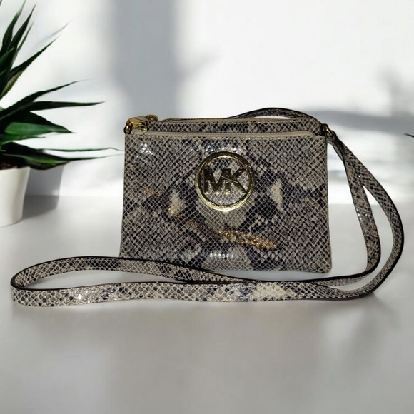 Michael Kors | Bags | Michael Kors Snake Print Crossbody Bag Black And ...
